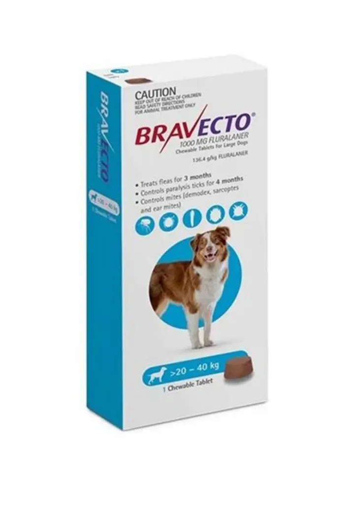 MSD Bravecto chewable tablets 1000mg for dogs 20 40 kg